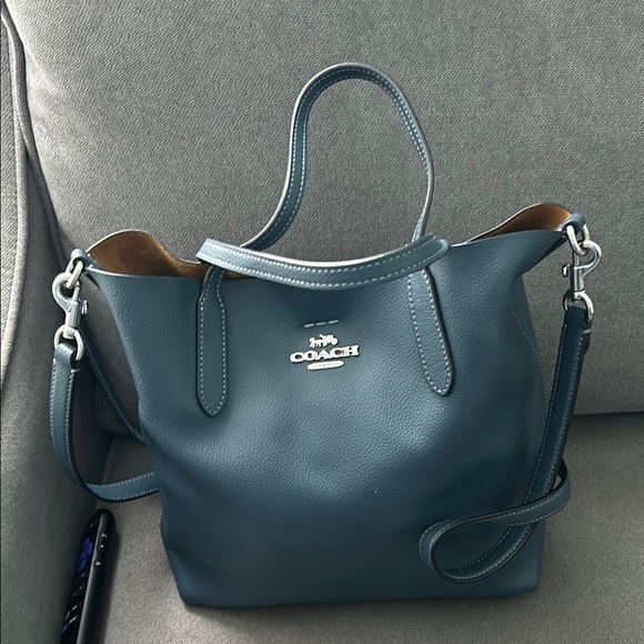 Coach | Bags | Coach Blue Leather Tote Bag With Silver Hardware | Poshmark
